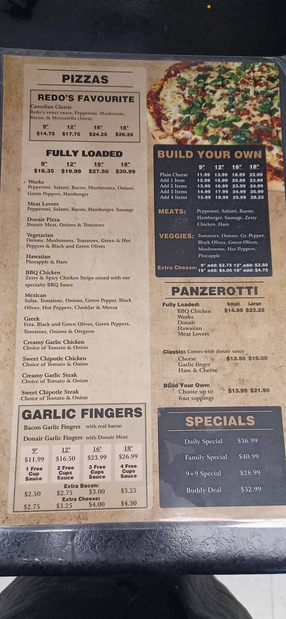 Menu at Redos Pizza Donair & Grill - Wolfville pizzeria, Wolfville