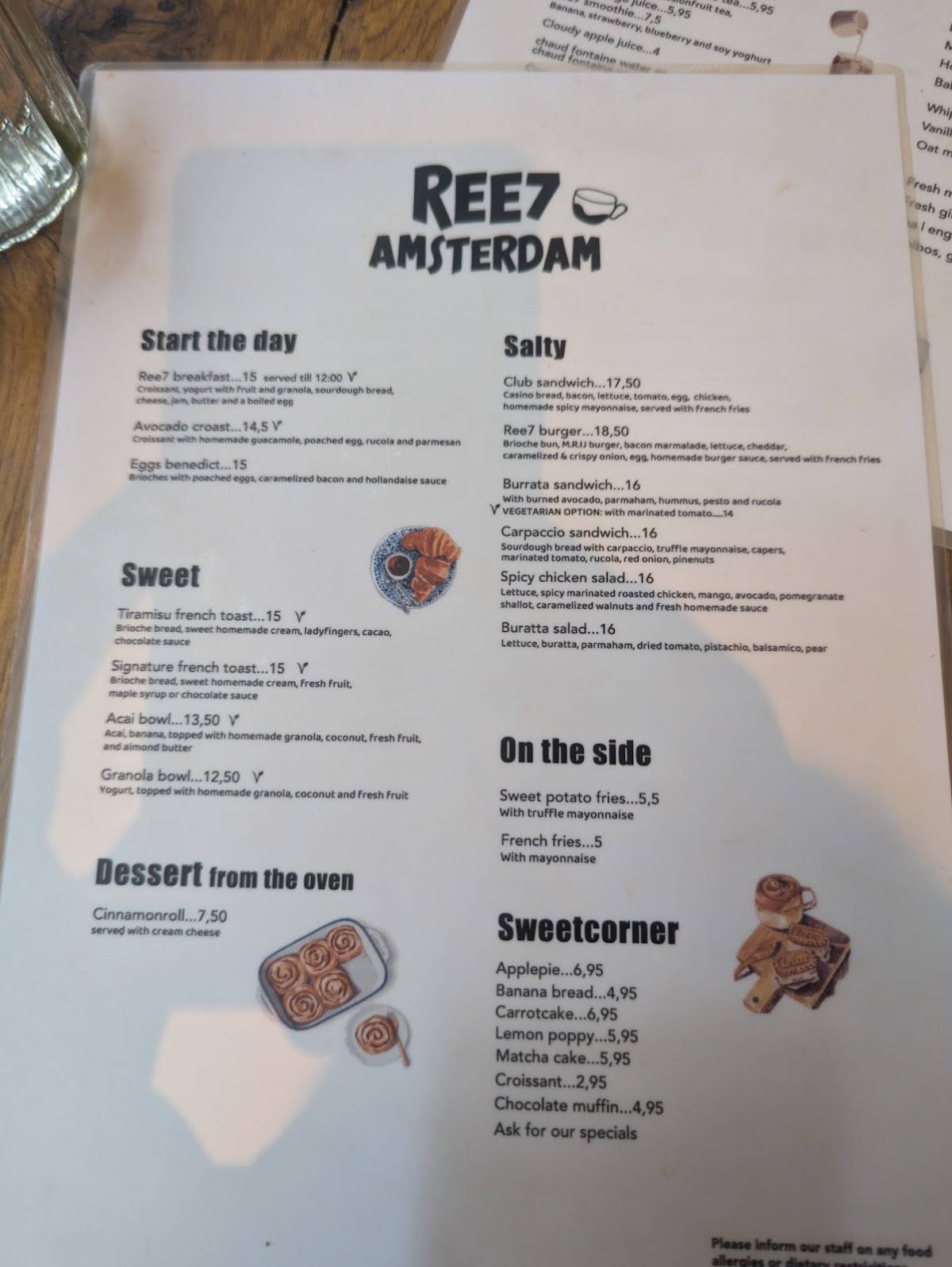 Menu at Ree 7, Amsterdam