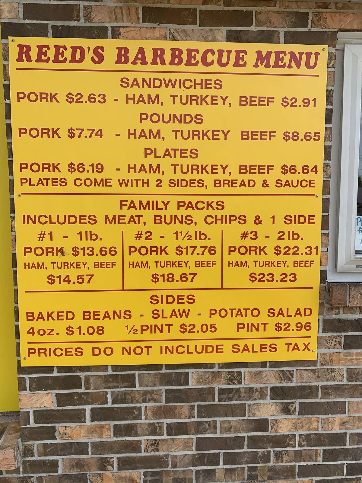Menu at Reed's Bar-B-Que, Pulaski