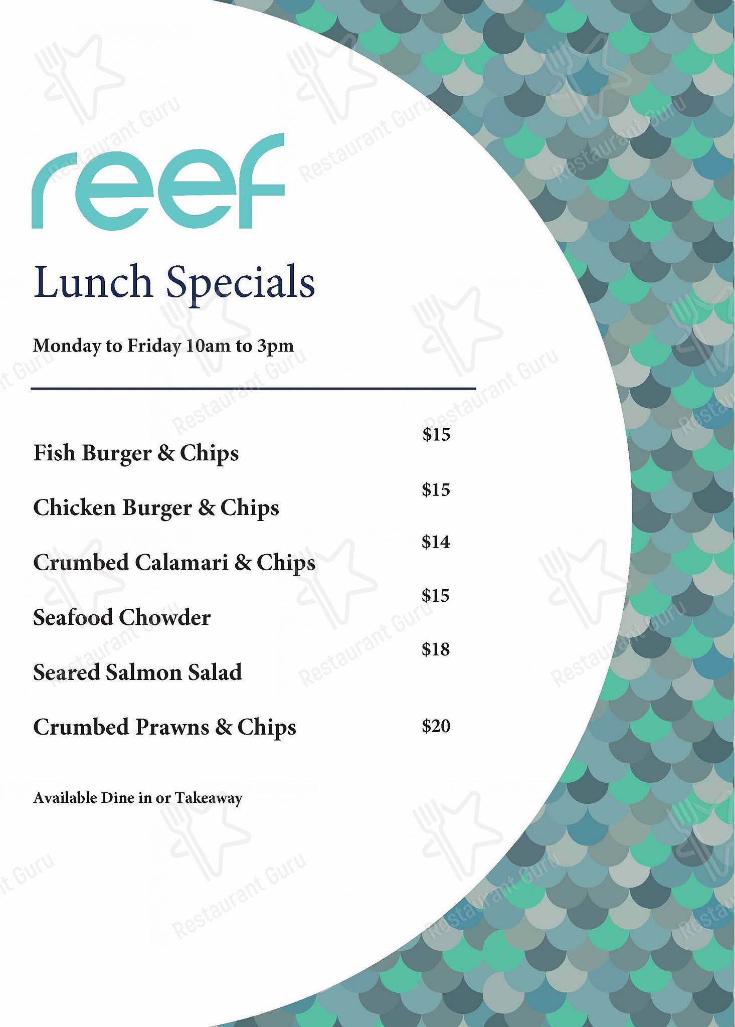 Menu at Reef Seafood & Sushi Brisbane restaurant, Newstead