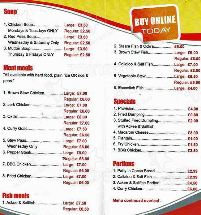 Menu at Reggae Spice Edgware fast food, Edgware, 3