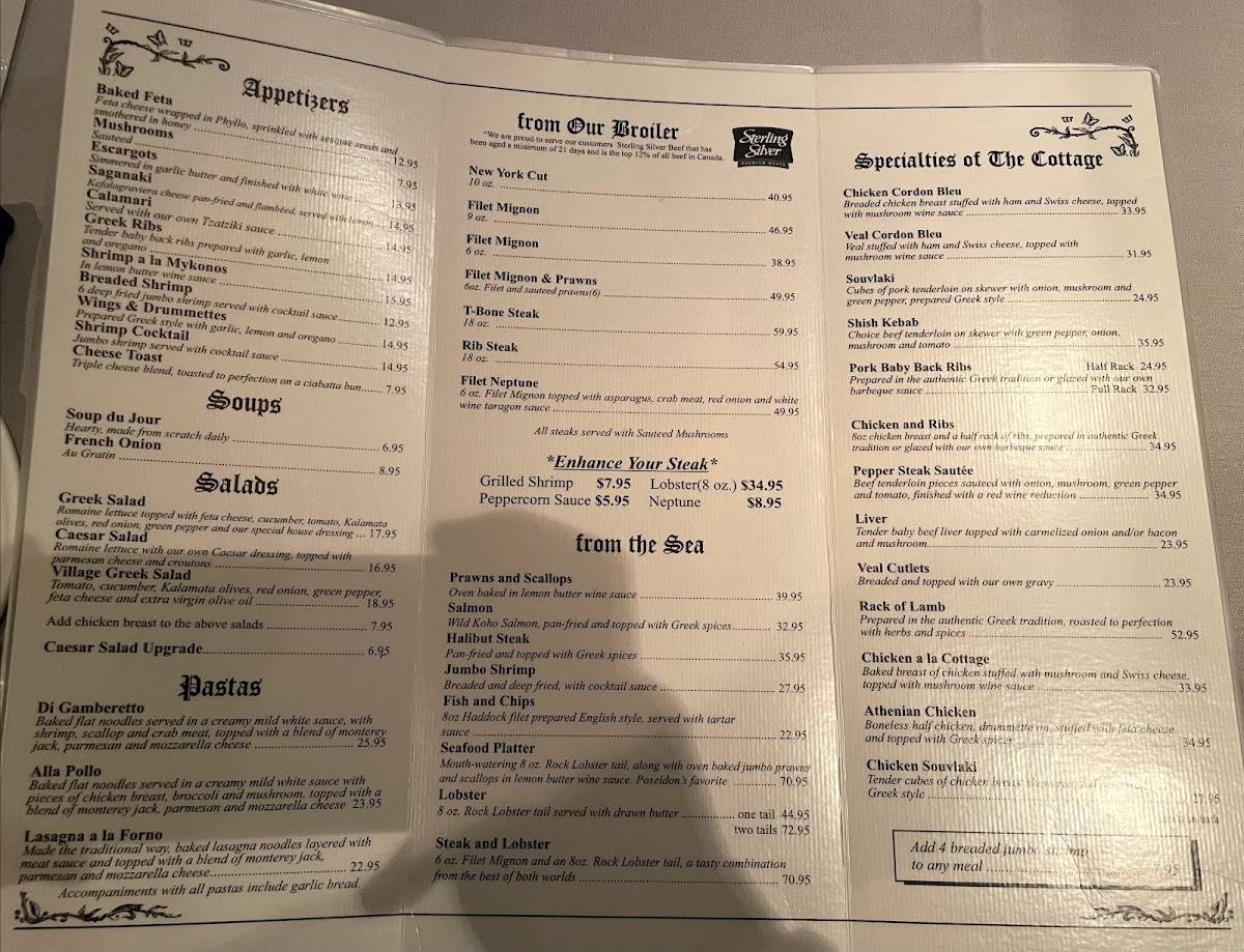Menu at The Cottage Restaurant, Regina