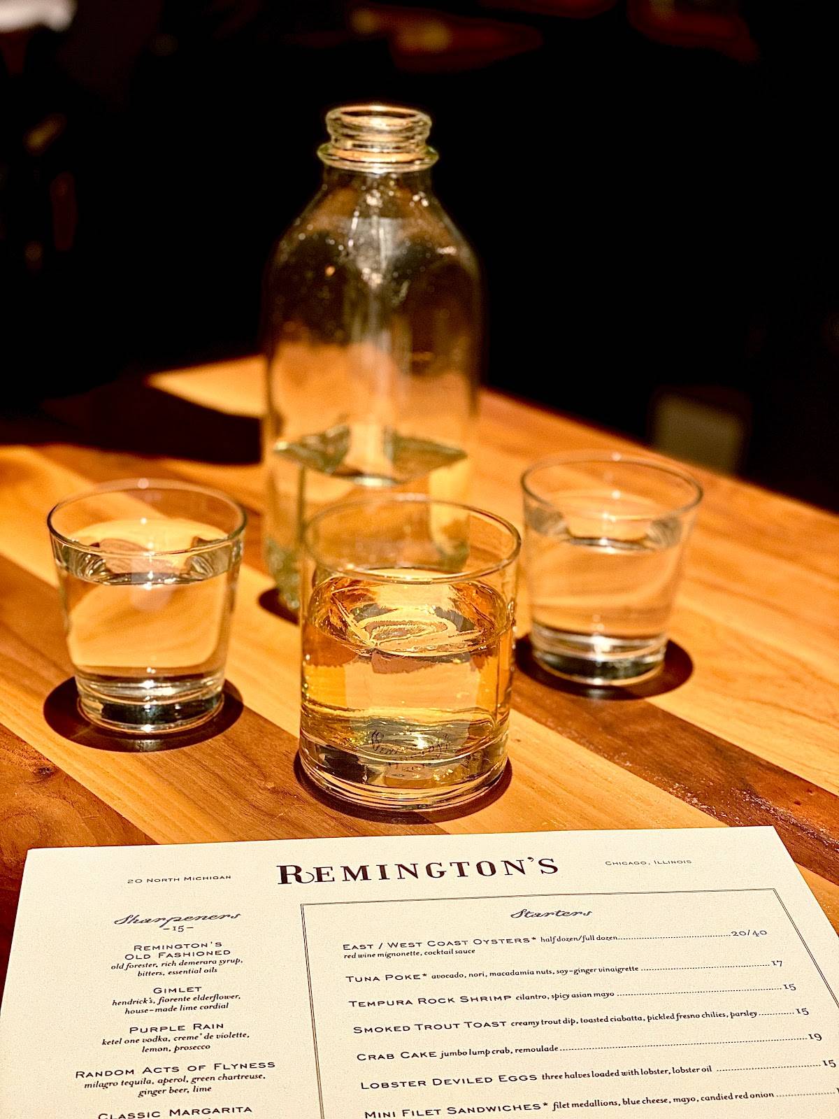 Menu at Remington's steakhouse, Chicago