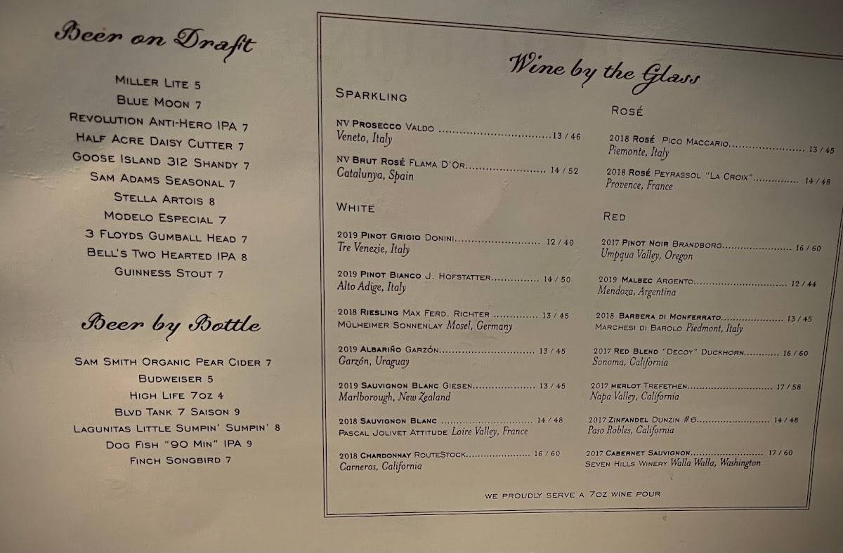 Menu at Remington's steakhouse, Chicago