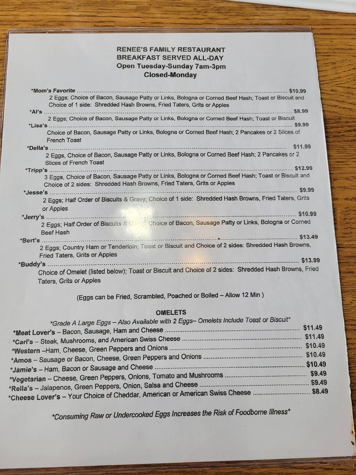 Menu at Renee's Family Restaurant, Vinton