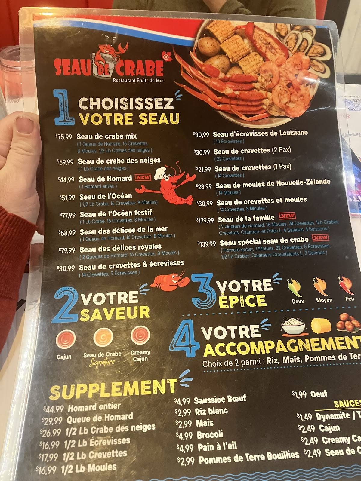 Menu au Seau de Crabe Repentigny restaurant, Repentigny
