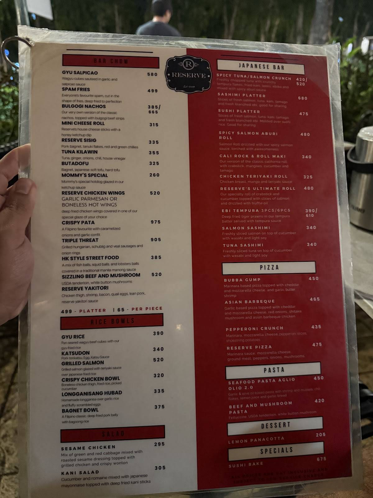 Carta del pub y bar Reserve PH - BGC, Taguig, 14°33'08. 121°02'40.