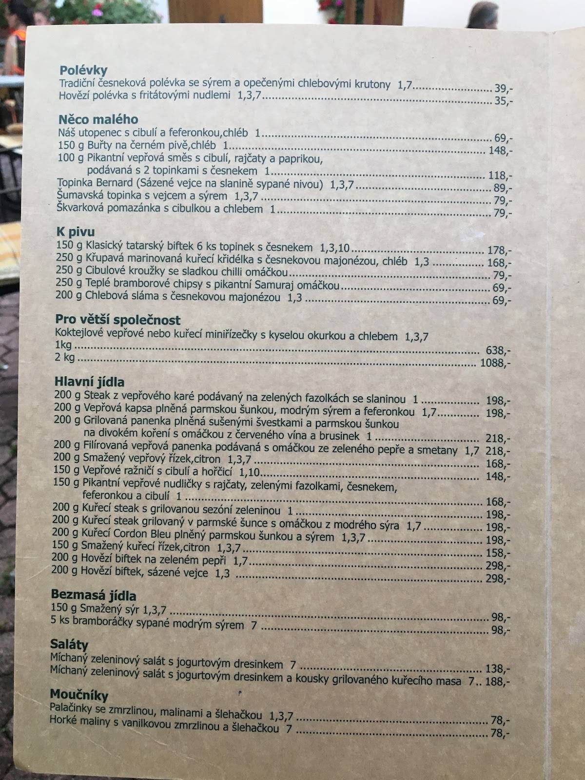 Menu at Restaurace Bernard restaurant, Ceske Budejovice