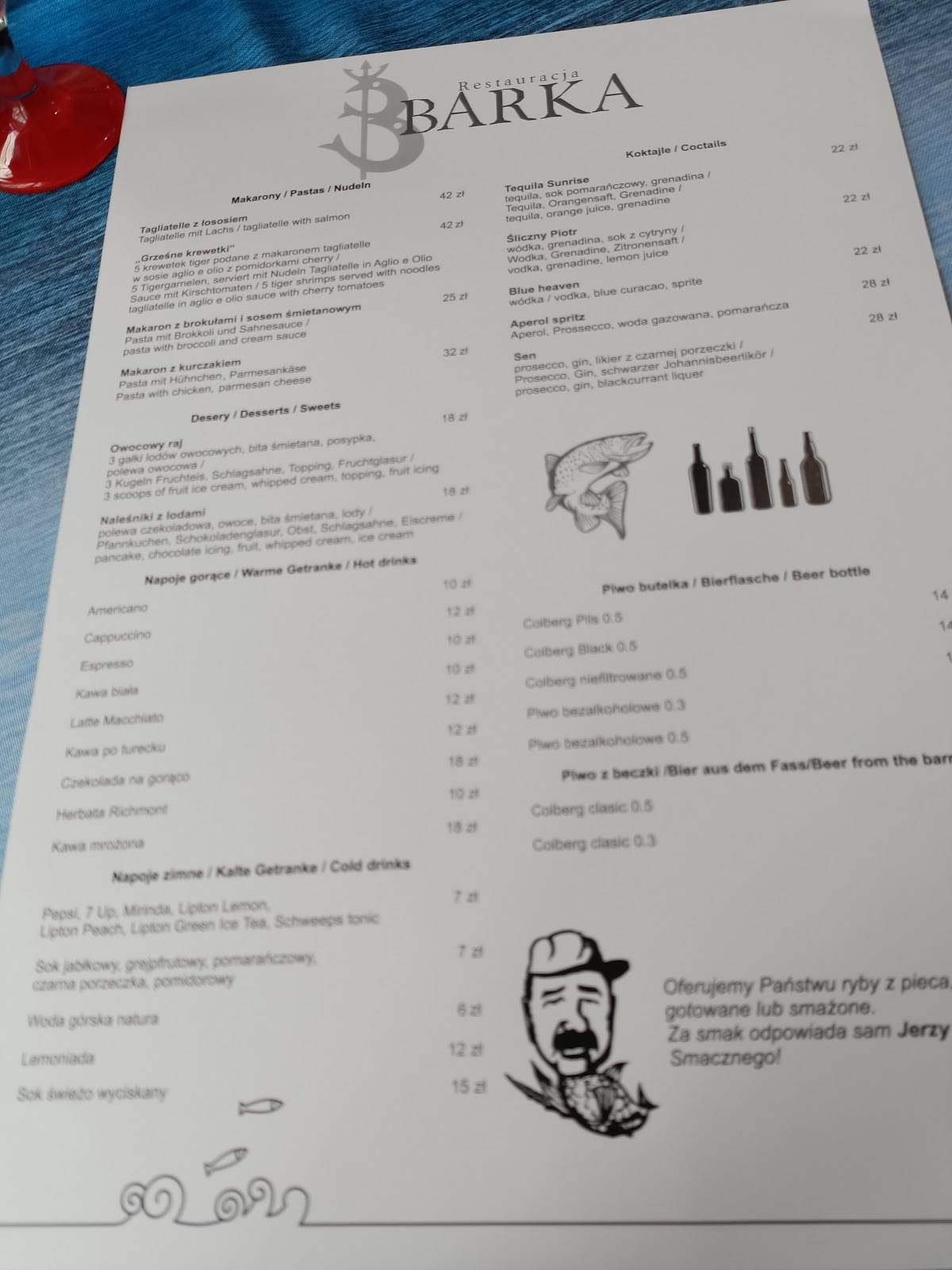 Menu at Restauracja Barka, Kolobrzeg