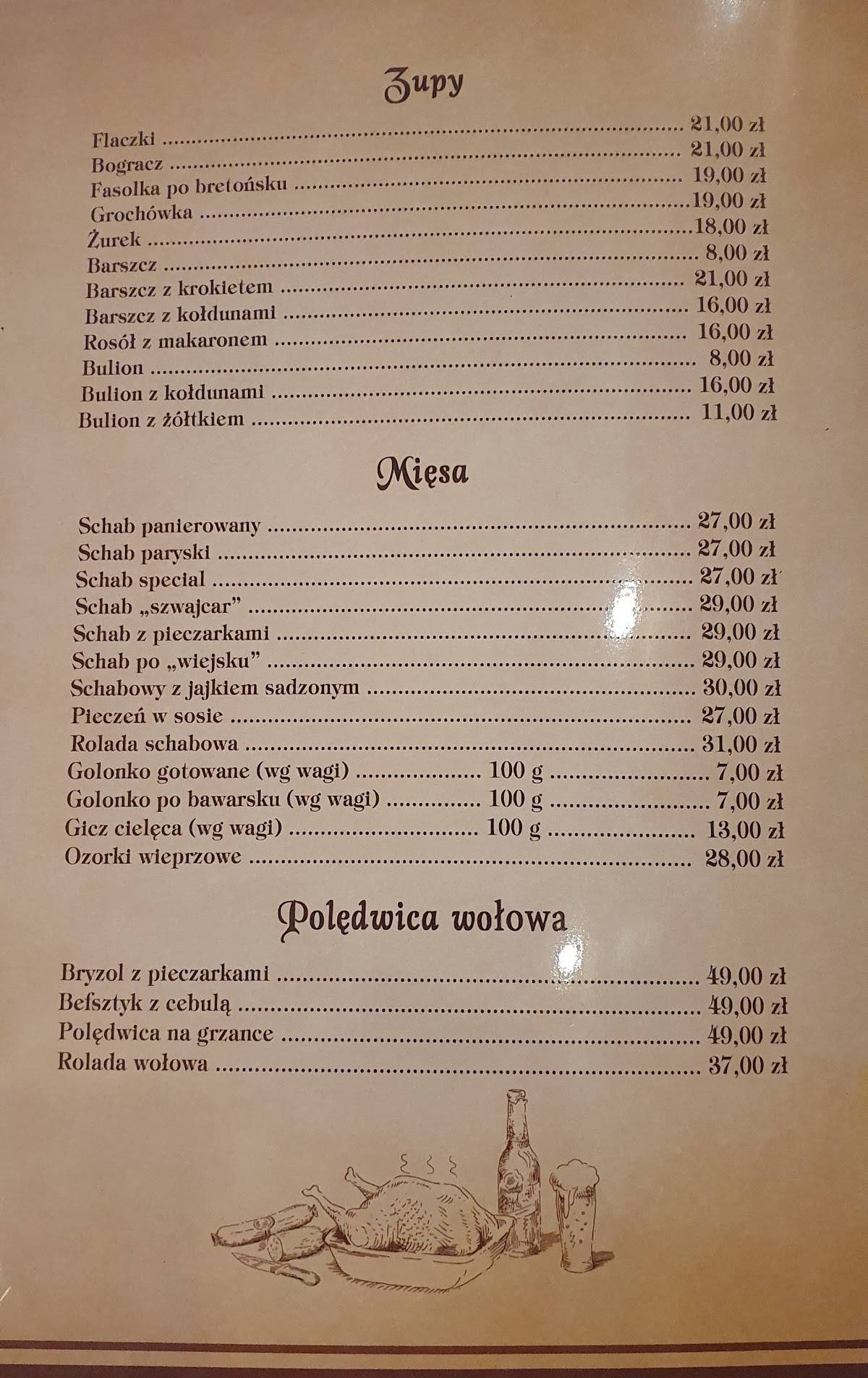 Menu at Restauracja Pod Kasztanem restaurant, Tychy