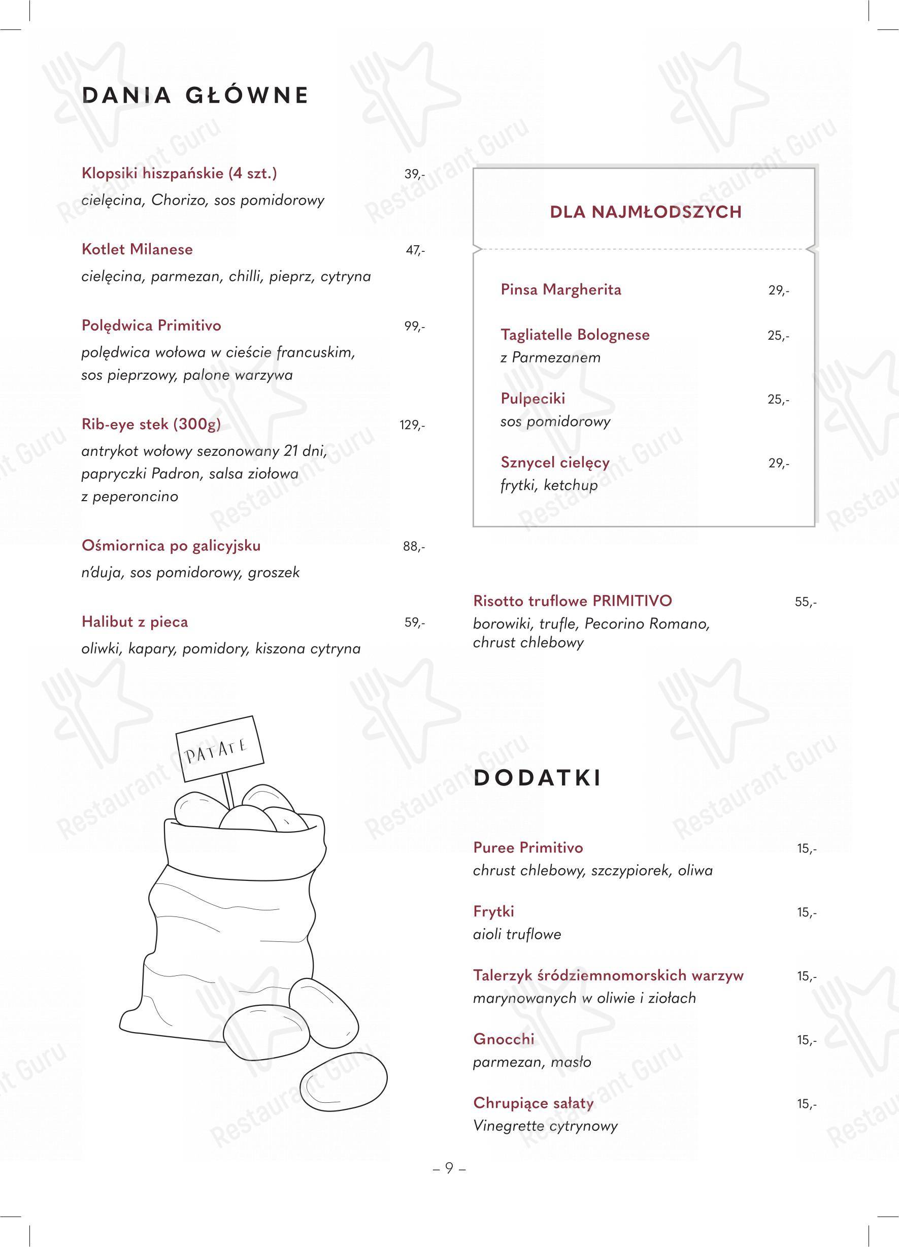 Menu at Restauracja Primitivo Kuchnia i Wino - kuchnia śródziemnomorska ...