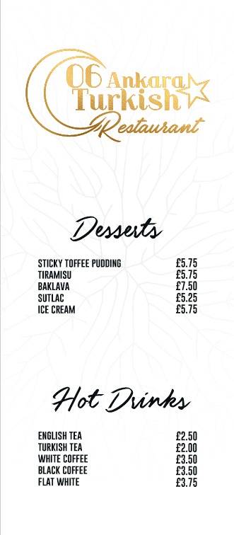 Menu at 06 ANKARA TURKISH RESTAURANT, Cleethorpes