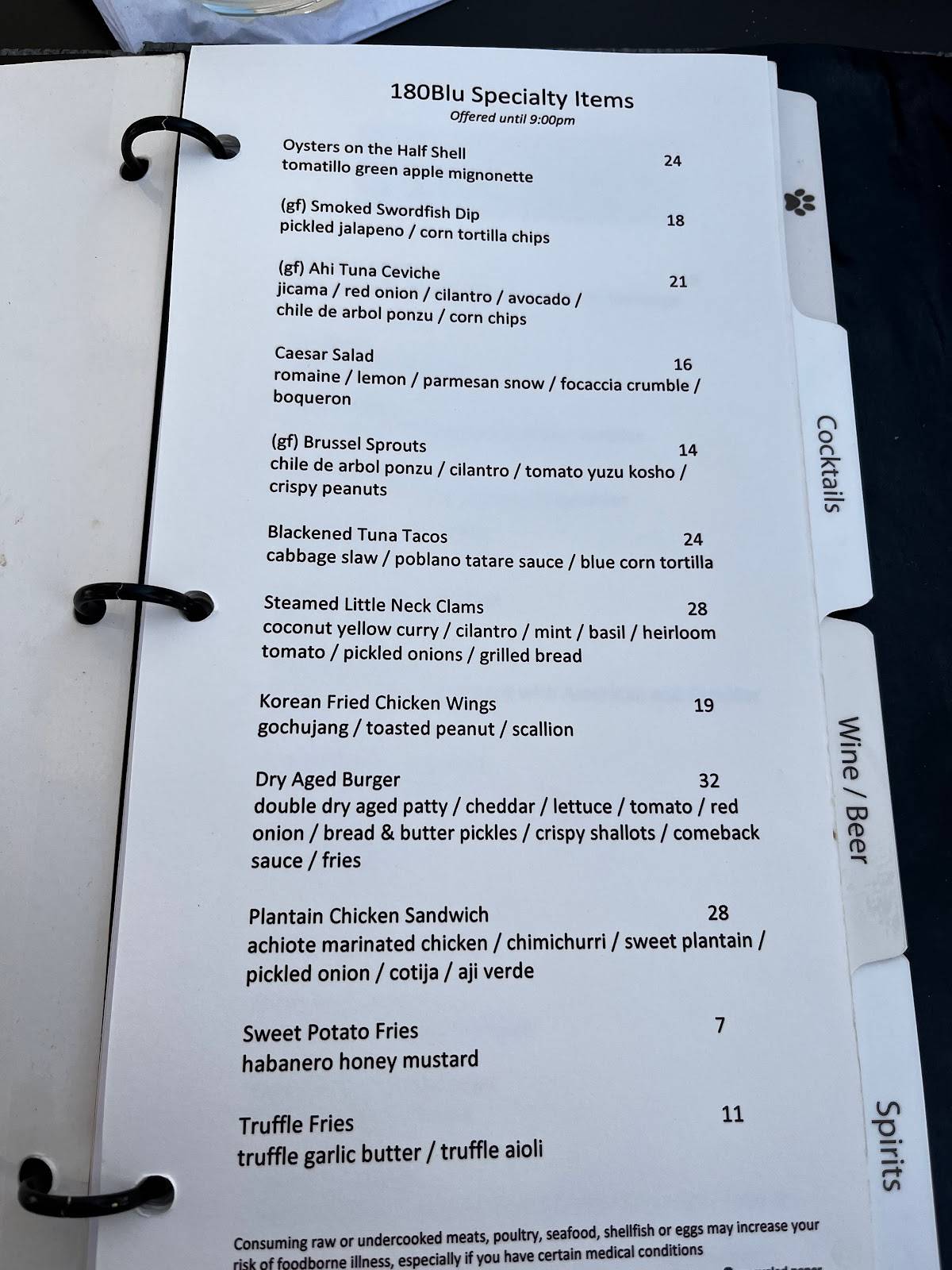 Menu at 180blu restaurant, Dana Point, 1 Ritz Carlton Dr
