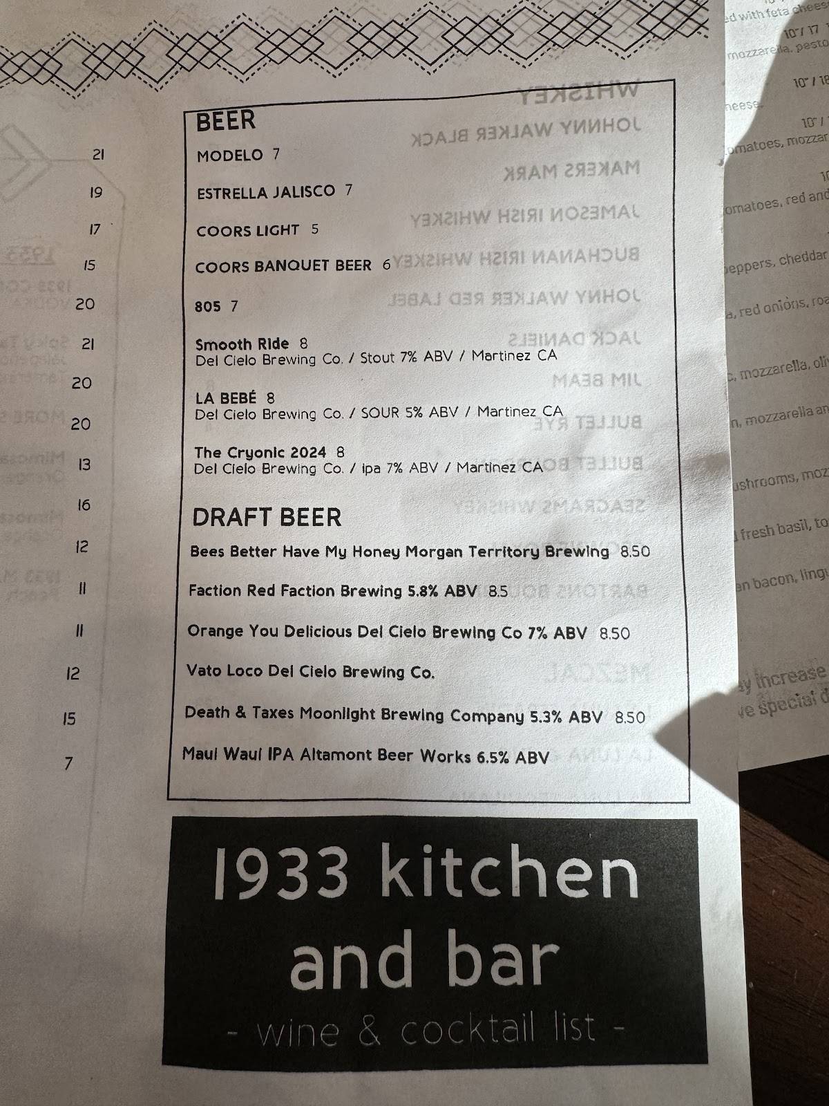 Menu at 1933 Kitchen and Bar, Suisun City