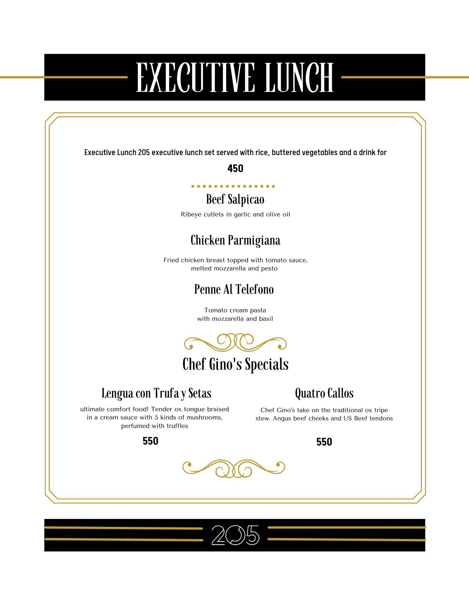 Menu at 205 BGC restaurant, Taguig