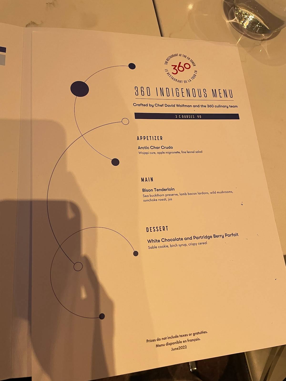 Menu at 360 The Restaurant at the CN Tower, Toronto