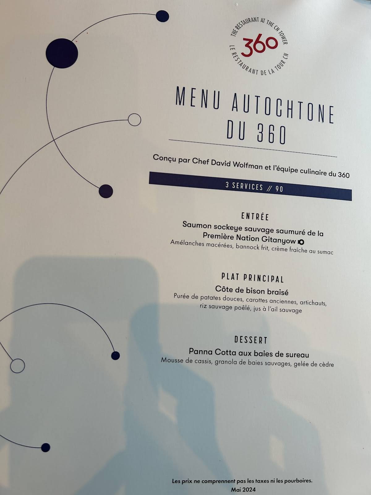 Menu at 360 The Restaurant at the CN Tower, Toronto