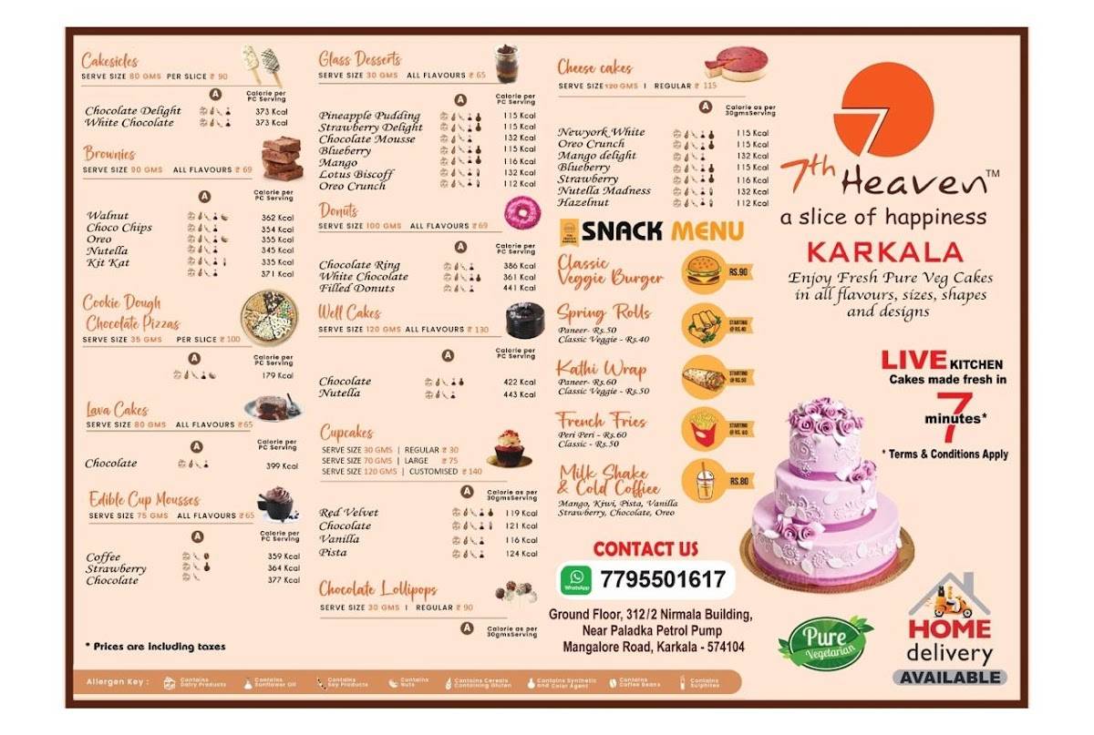Menu at 7th Heaven Cake shop,Karkala, Karkala