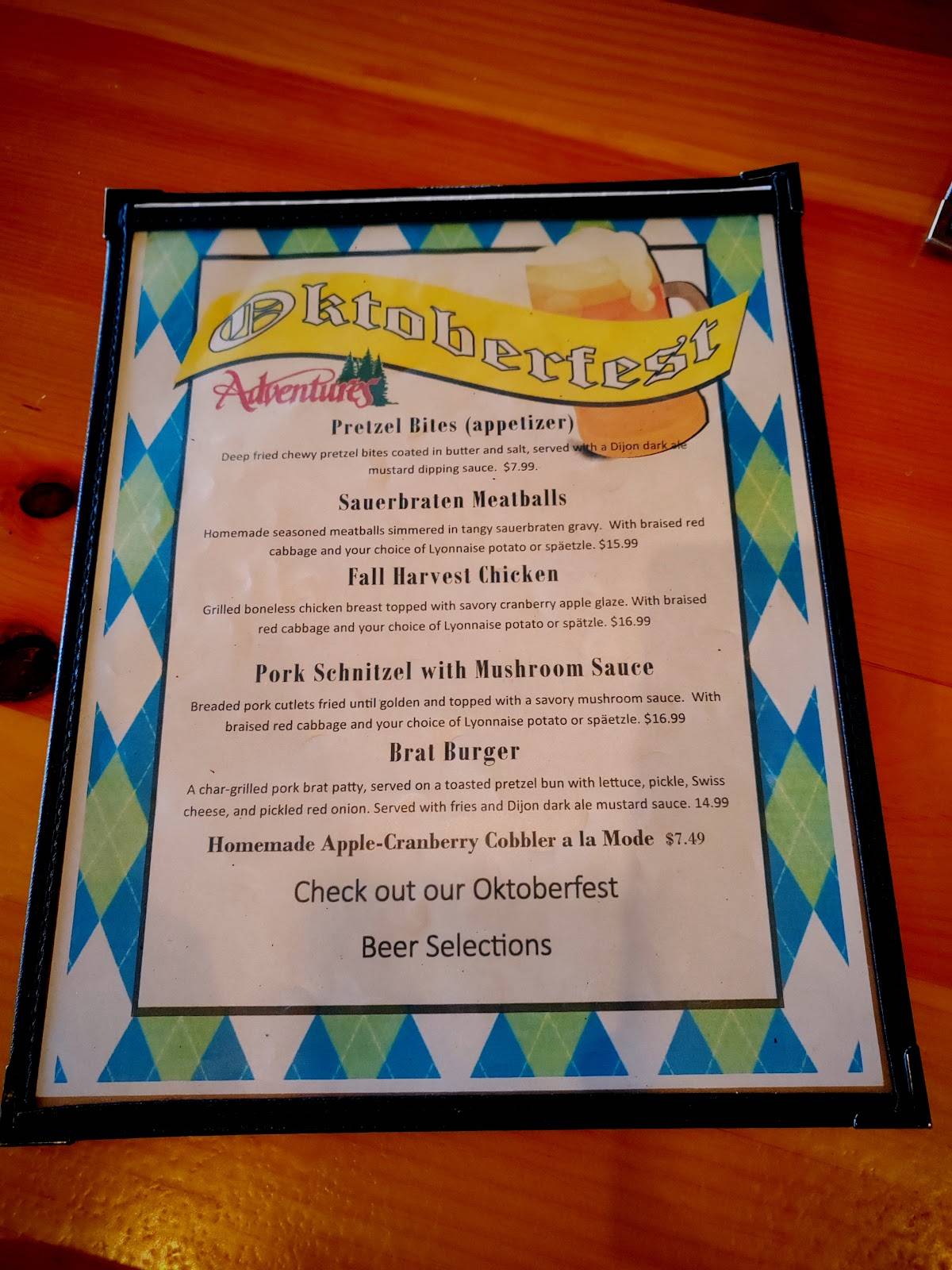 Menu at Adventures Restaurant & Pub, Rice Lake