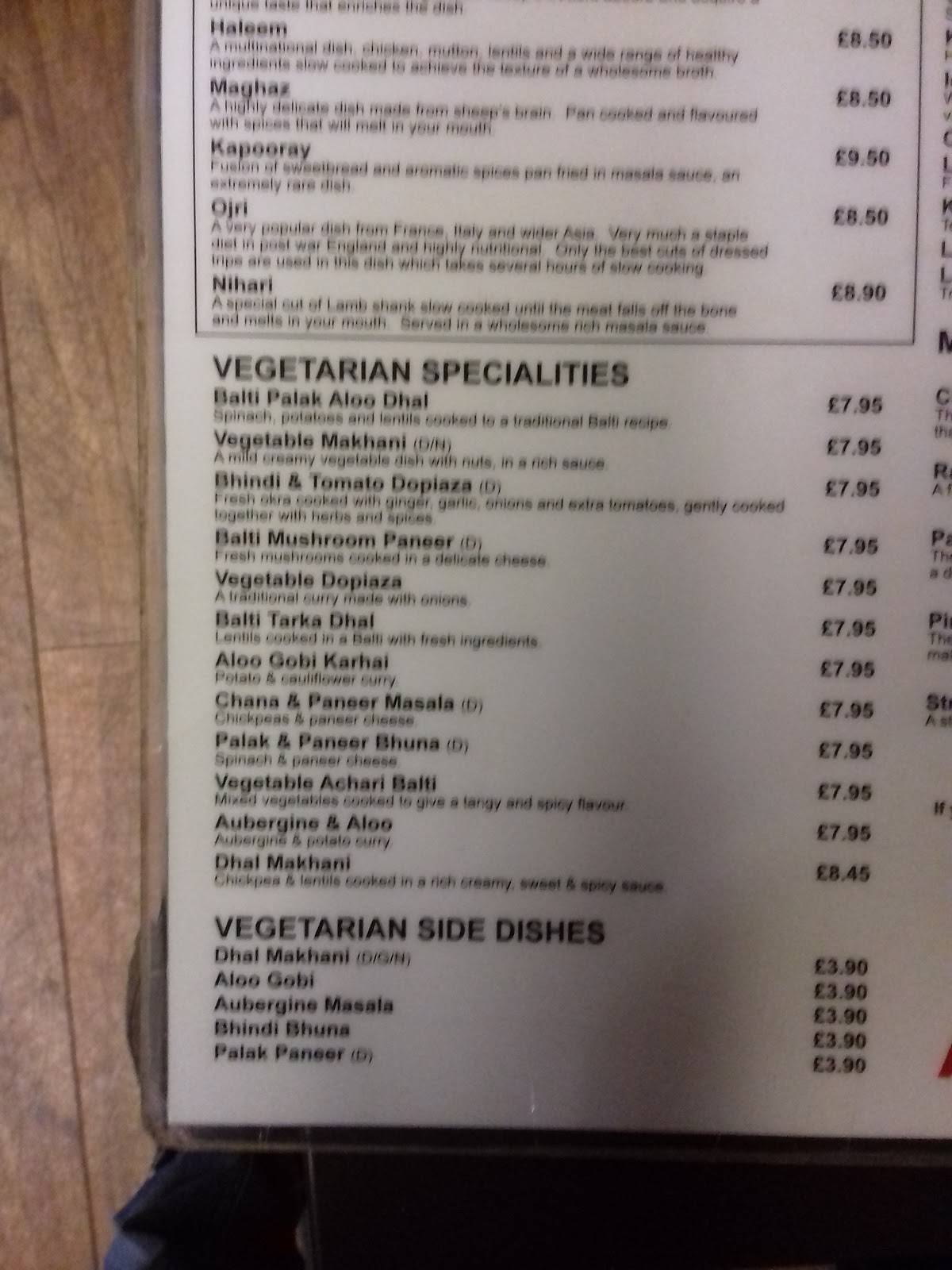Menu at Akbar's Restaurant, Middlesbrough