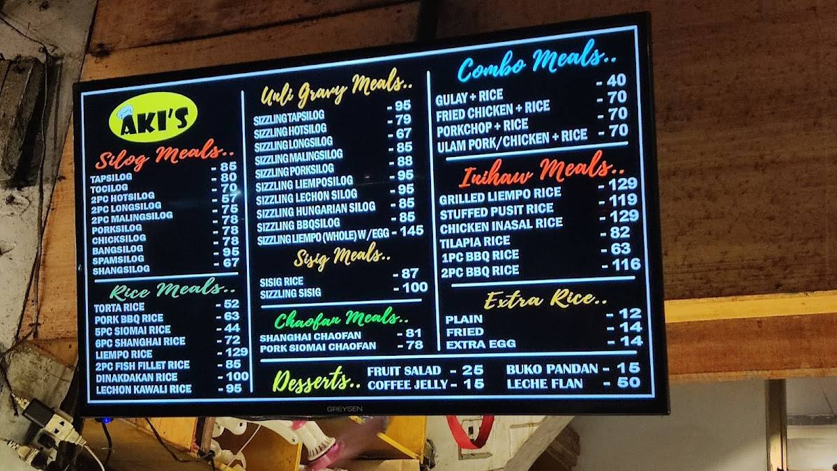 Menu at Aki's restaurant, Pasig