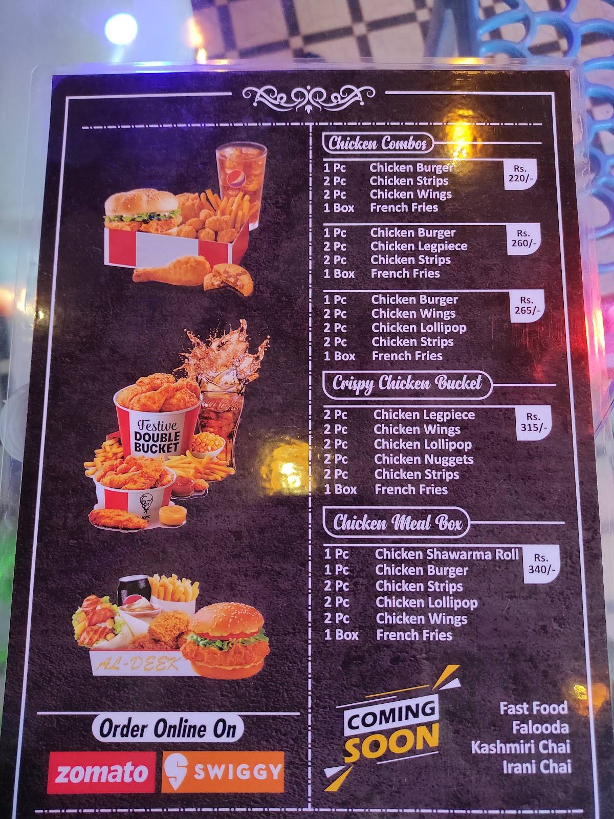 Menu at Al-Deek, Dashauli