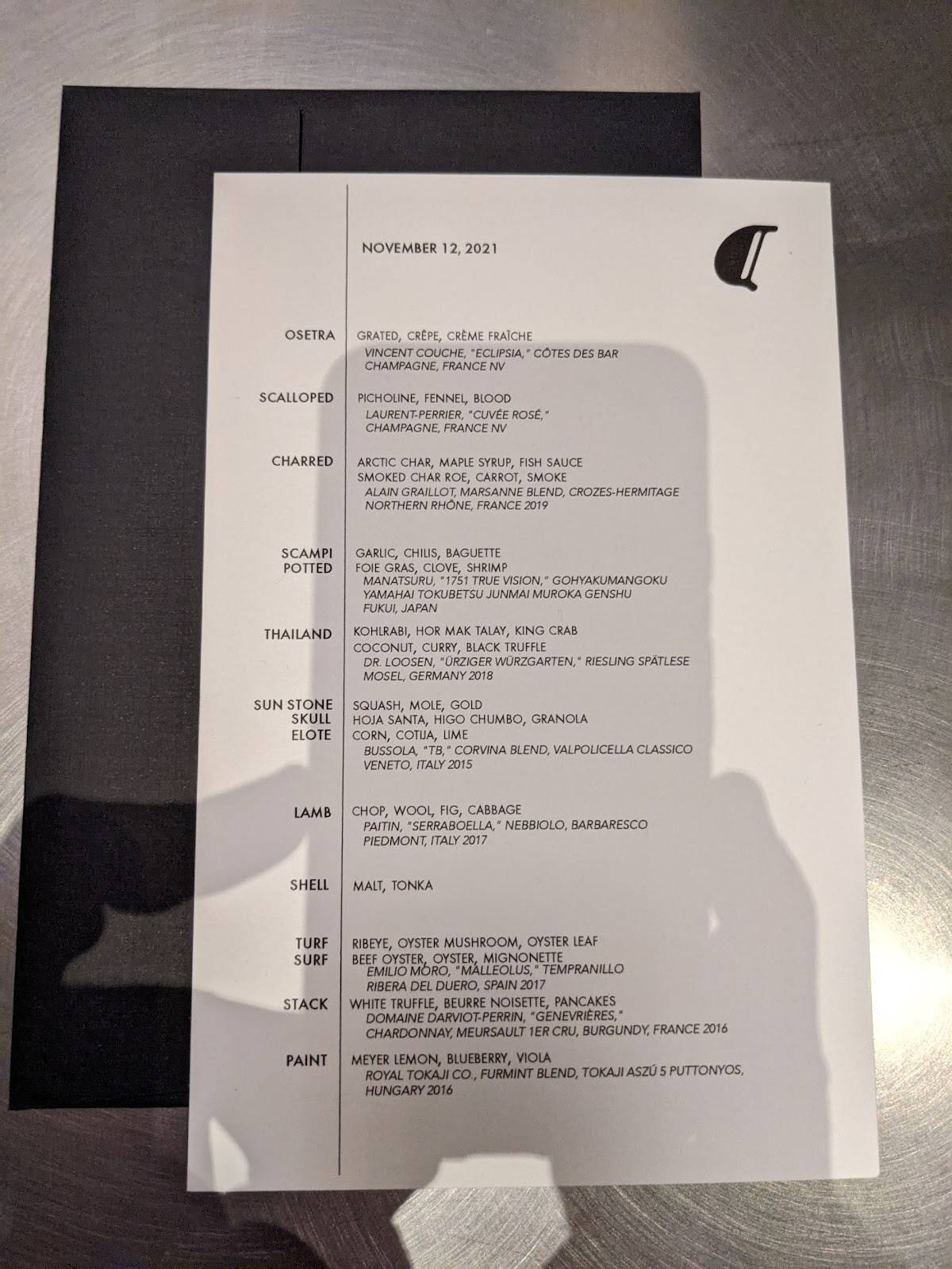 Menu at Alinea restaurant, Chicago, N Halsted St