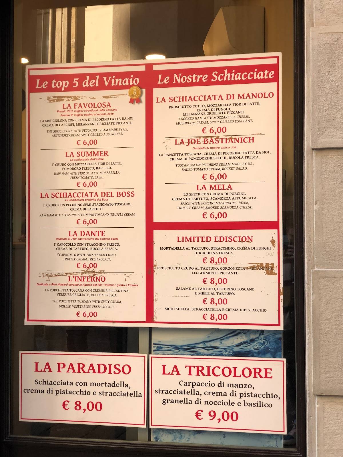 Menu da All'Antico Vinaio ristorante, Milano
