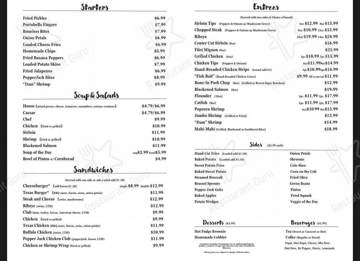 Menu at Almost on The Lake restaurant, Wilkesboro