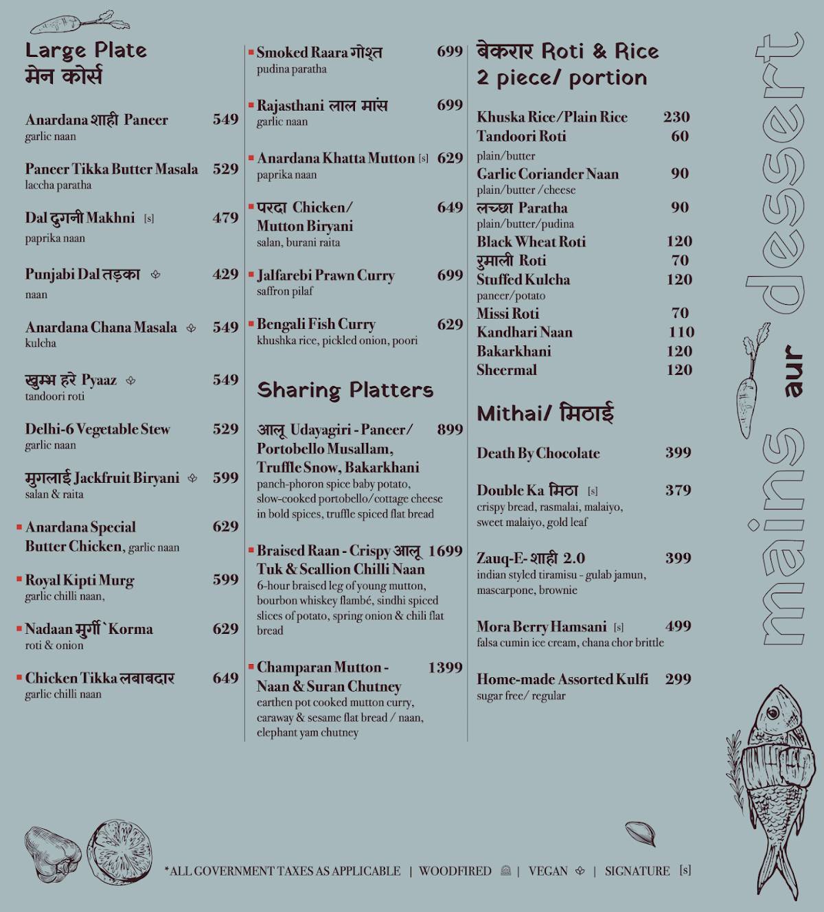 Menu at Anardana Sangam Courtyard, New Delhi, Plot no 9