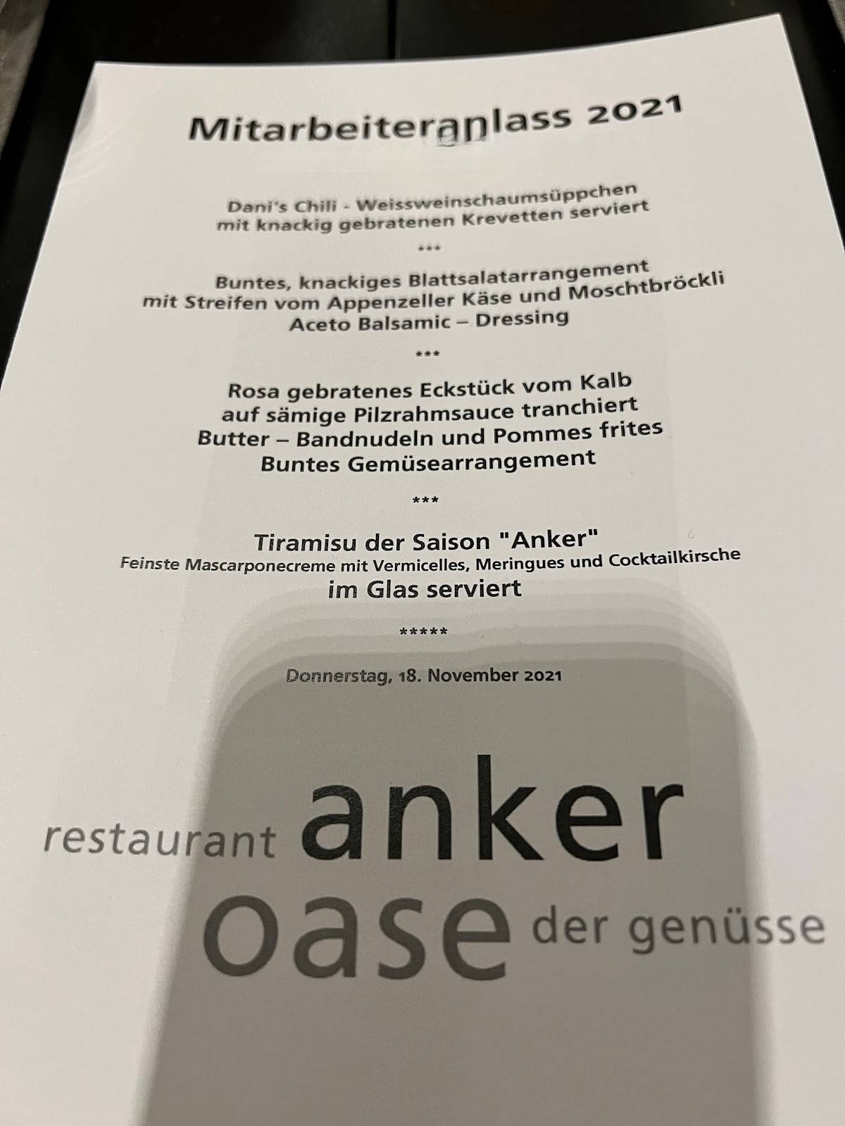 Speisekarte von Restaurant Anker, Schlatt-Haslen
