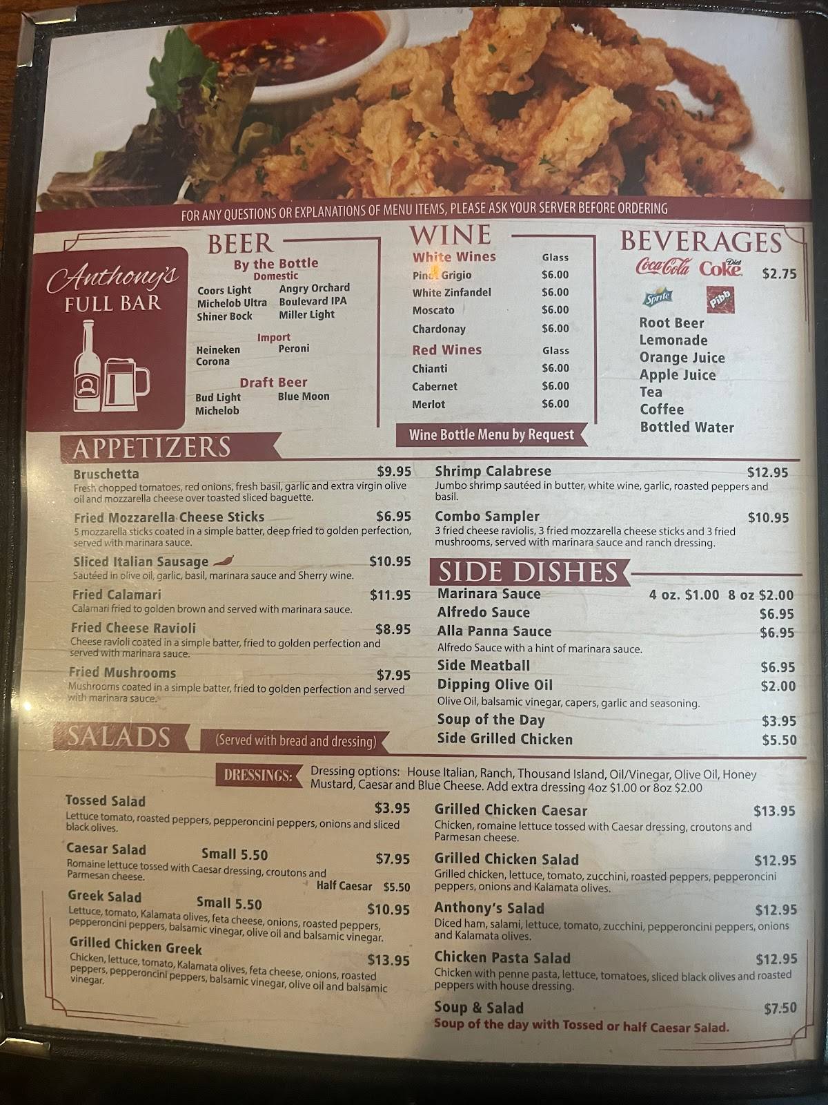 Menu at Anthony's Italian Restaurant, Fort Smith