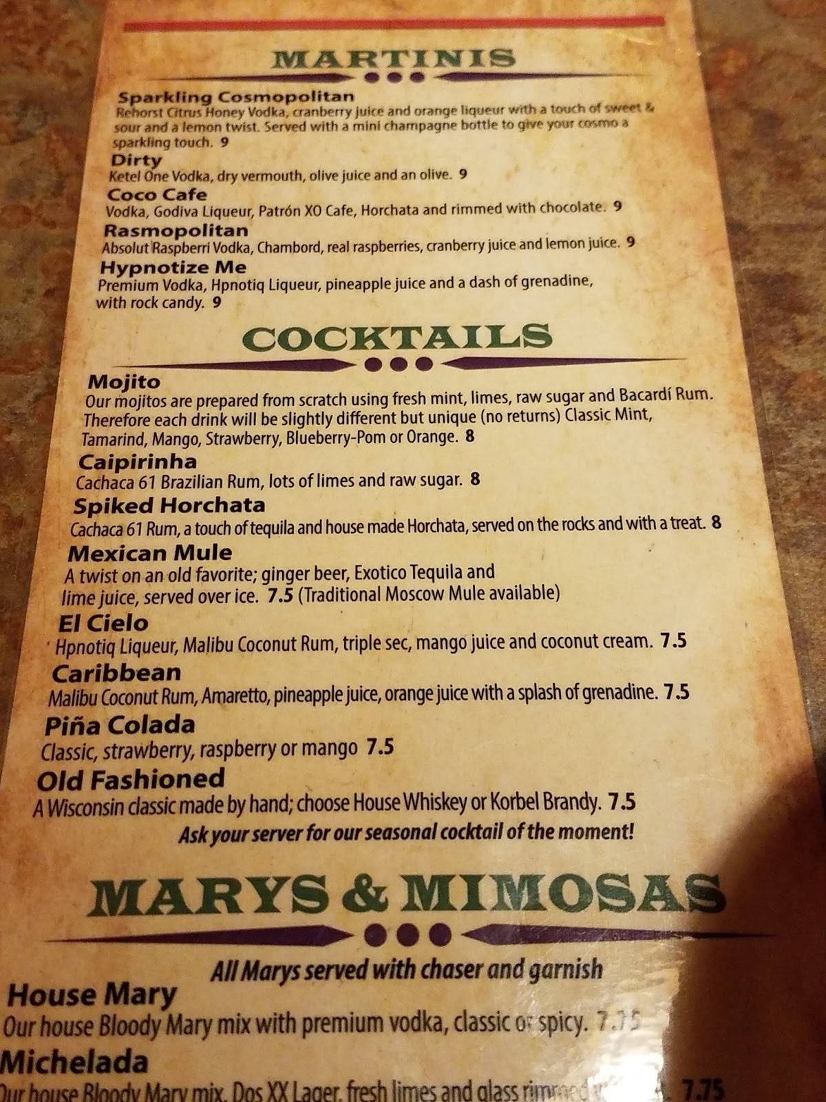 Menu at Antigua Real restaurant, Mukwonago