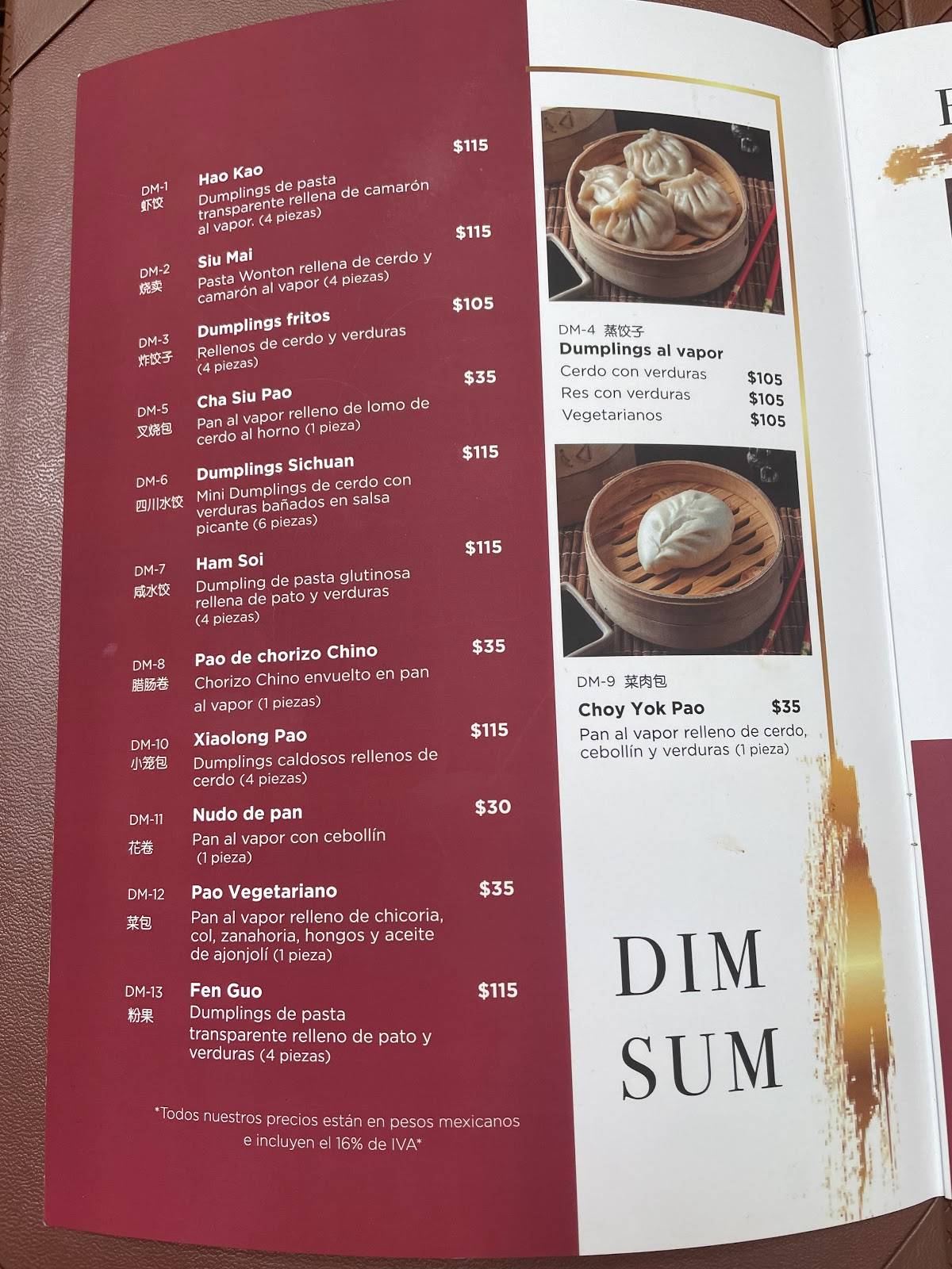 Carta del restaurante Asian Bay, Ciudad del México