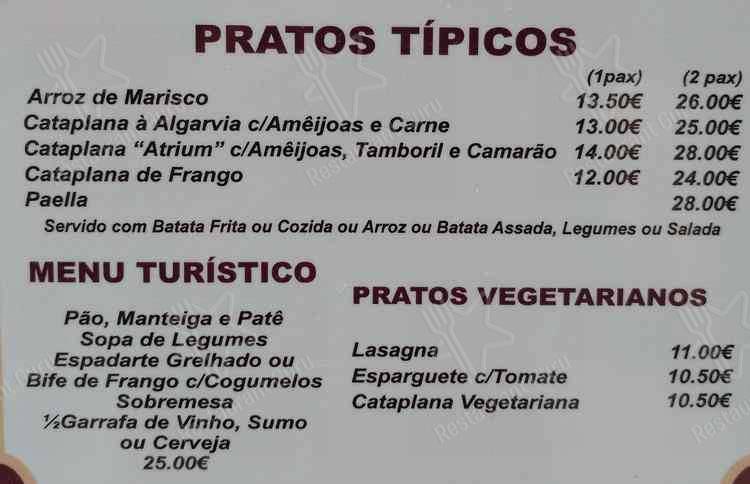 Menu at Atrium pub & bar, Albufeira