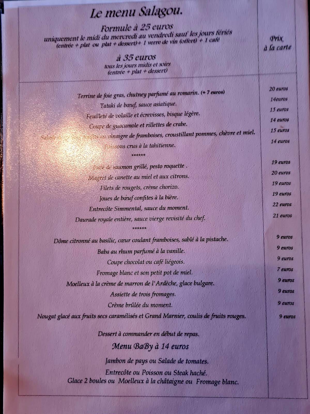 Menu au Auberge Du Lac restaurant, Le Puech