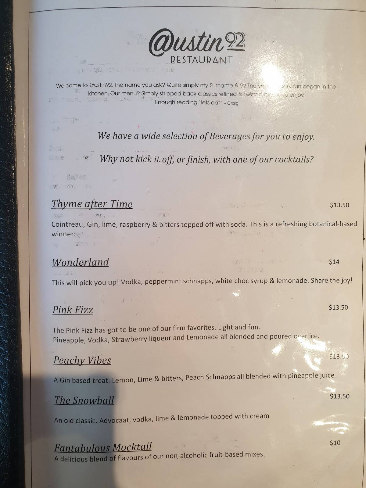 Menu at Austin 92 Restaurant, Temuka