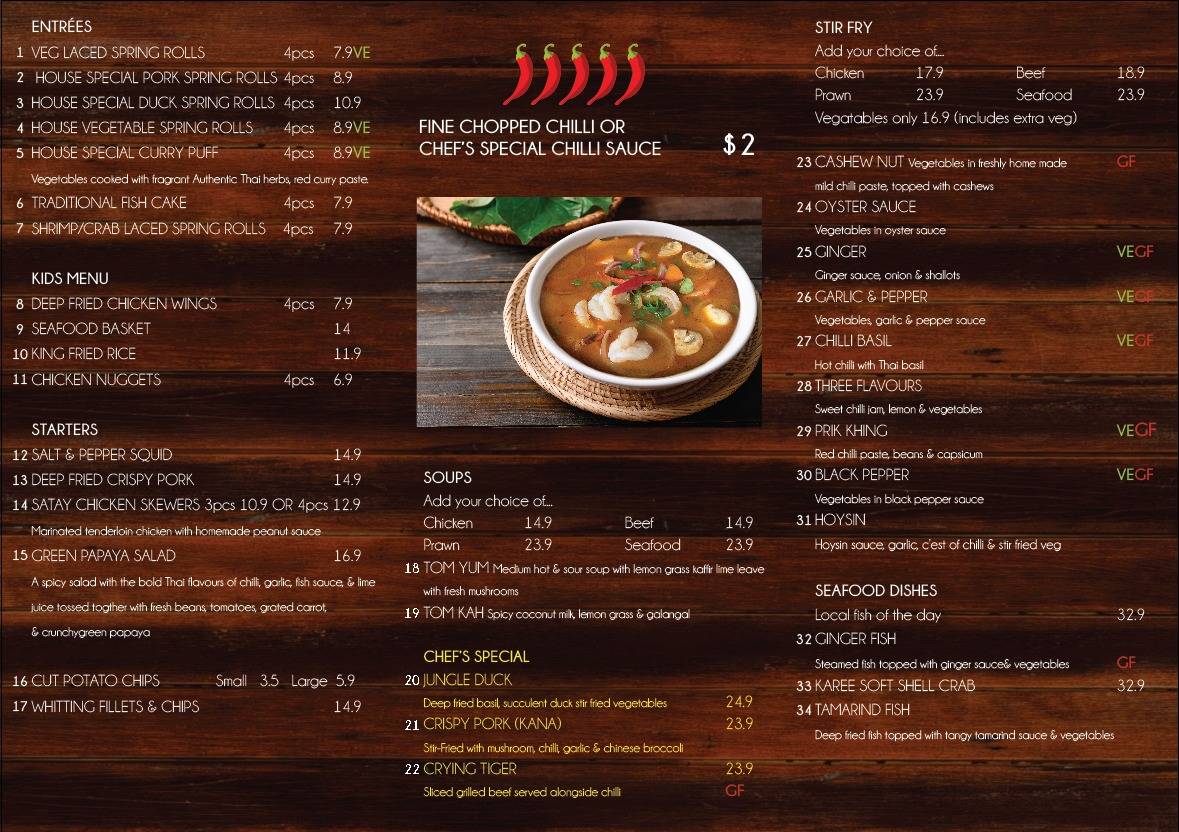 Menu at Authentic Thai Restaurant, Nelson Bay