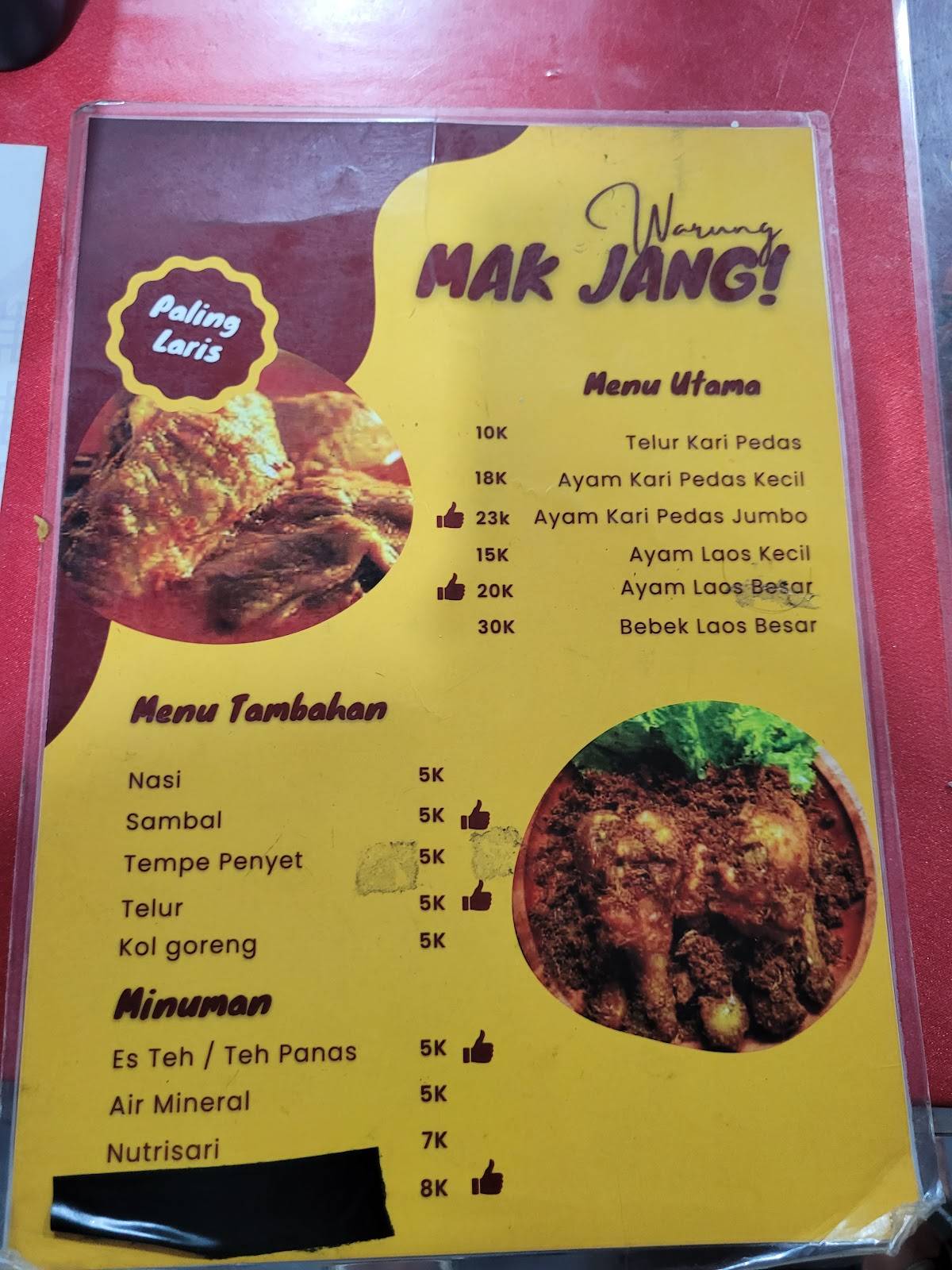 Menu at Ayam Kari Pedas dan Rempah, "MAK JANG" restaurant, Samarinda