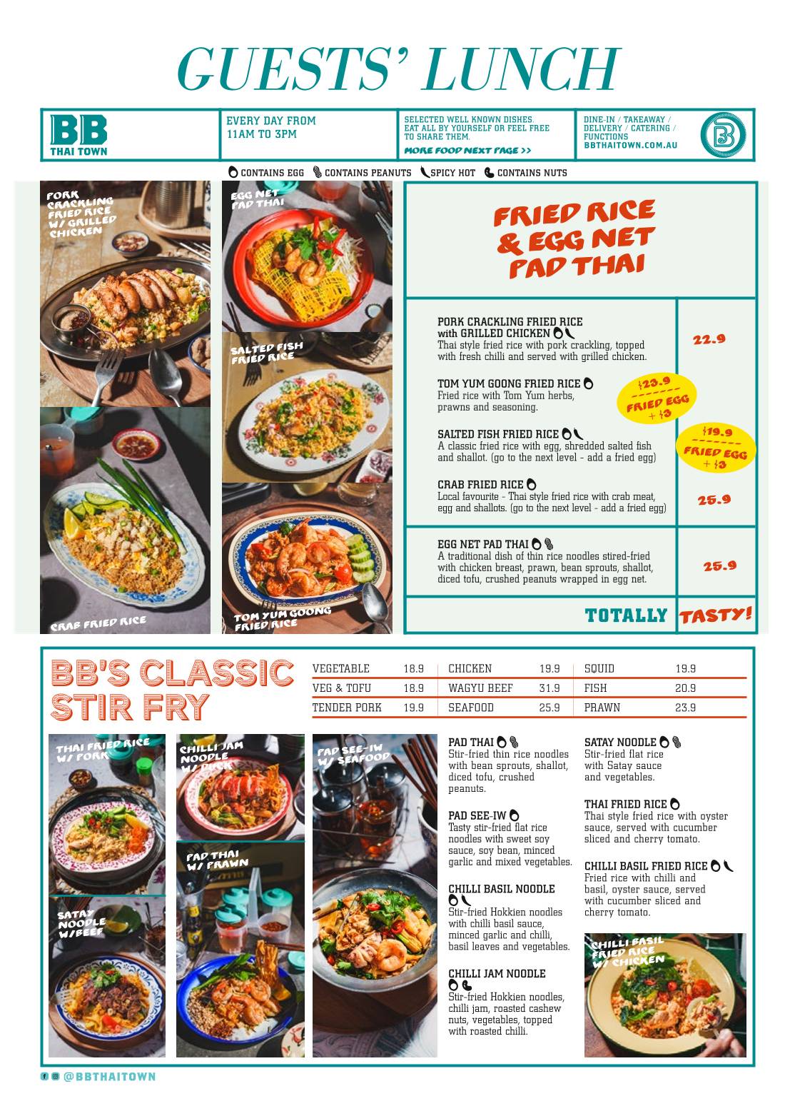 Menu at BB Thai Town restaurant, Adelaide