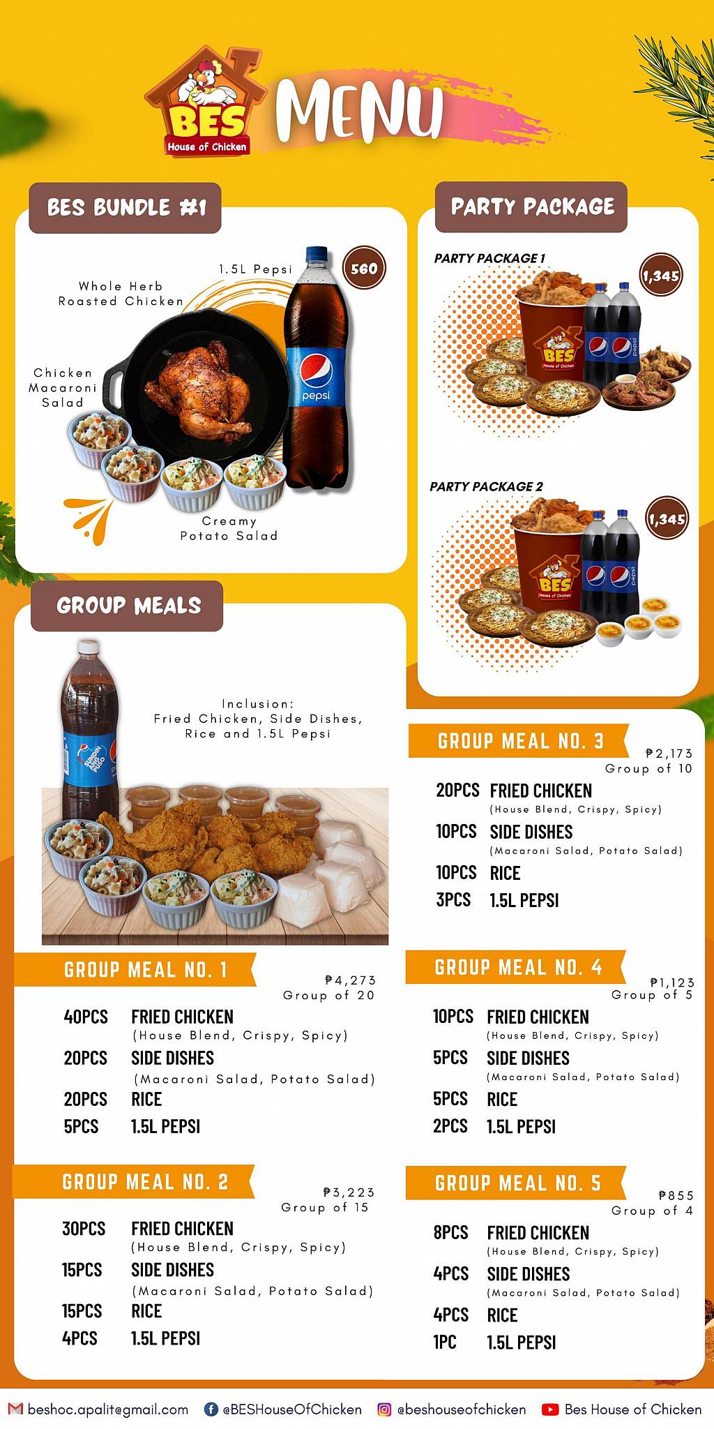 Menu at BES House of Chicken restaurant, Apalit