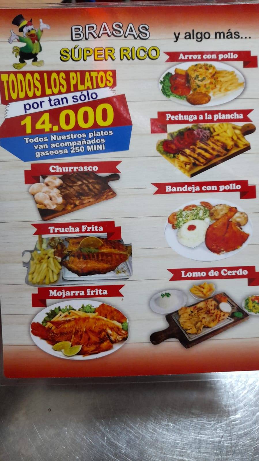 Menu at BRASAS SUPER RICO restaurant, Bogotá