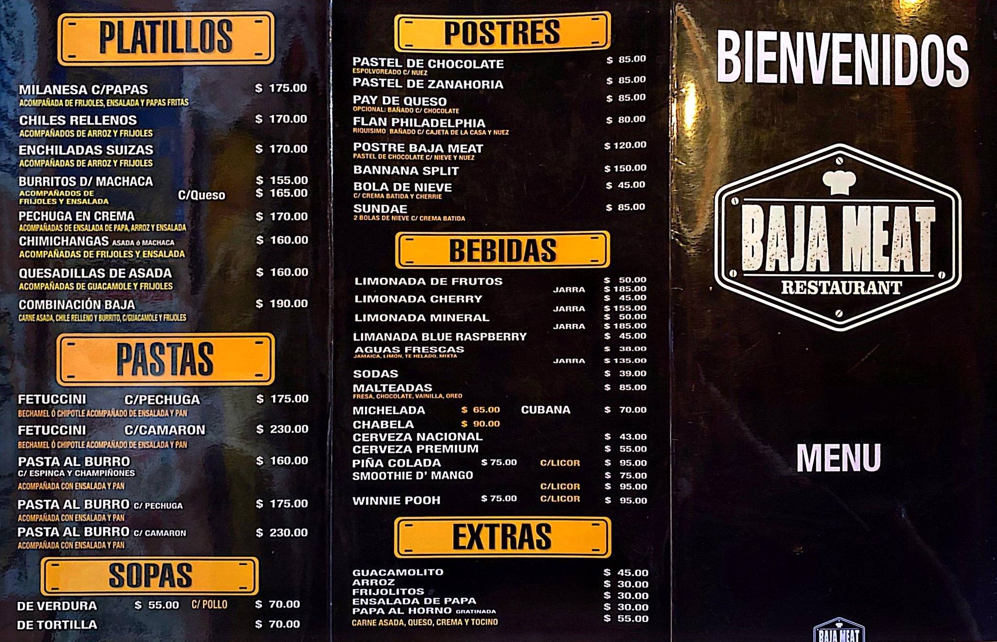 Carta de Baja Meat Restaurant, Mexicali, Calz Anáhuac 1800
