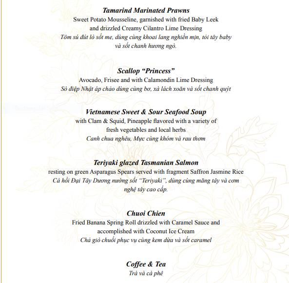 Menu at Bán Vé Du Thuyền Saigon Princess restaurant, Ho Chi Minh City