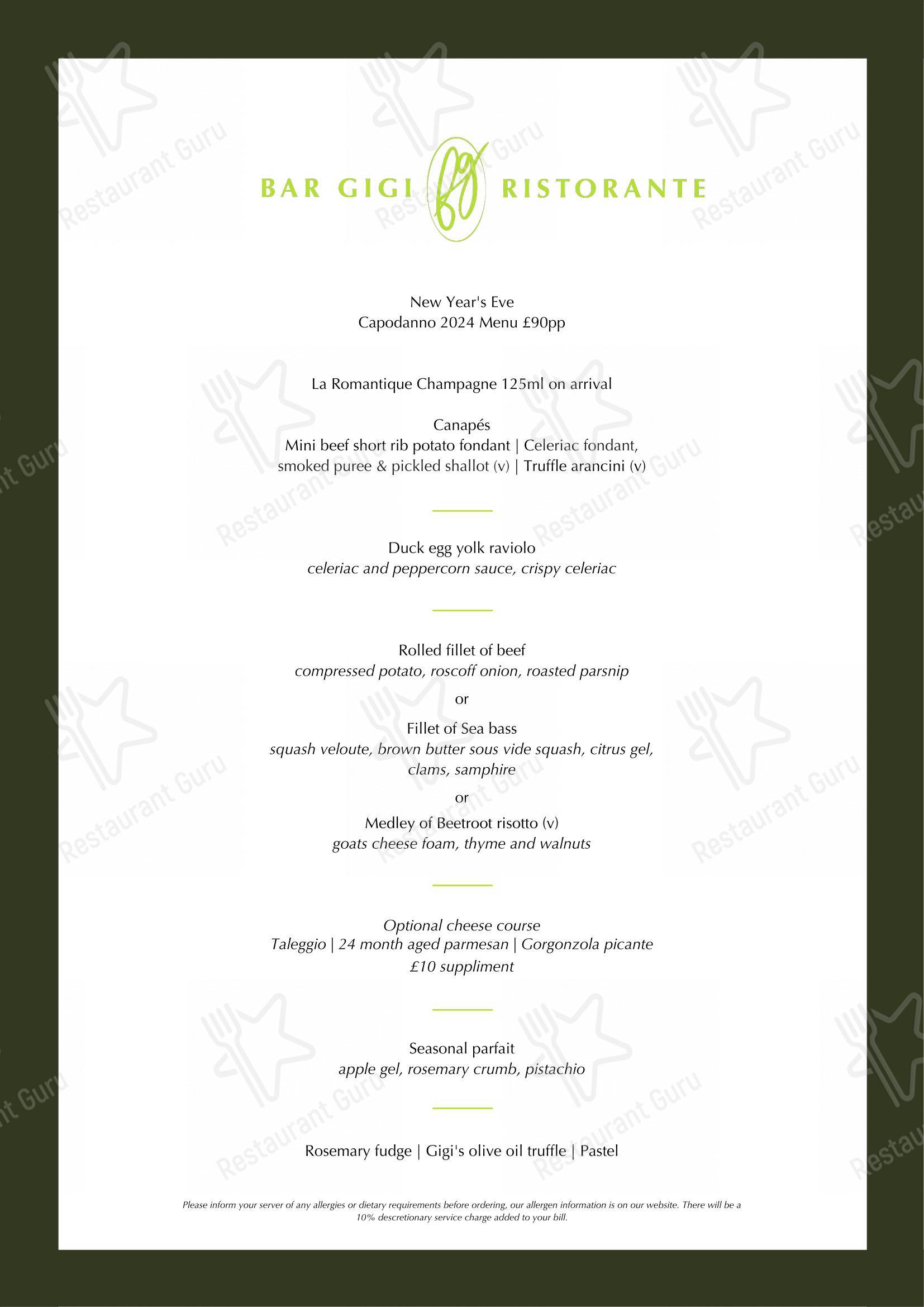 Menu at Restaurant Bar Gigi, Nottingham