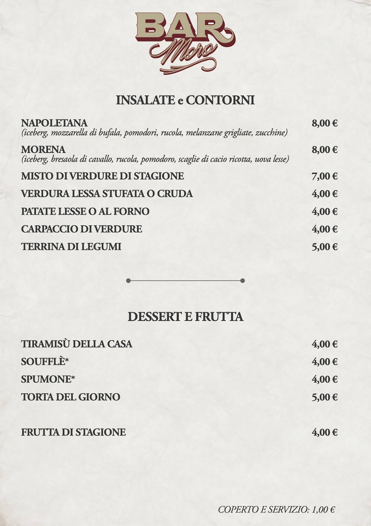Menu da Bar Moro Obelisco - Vineria con cucina tipica leccese, Lecce