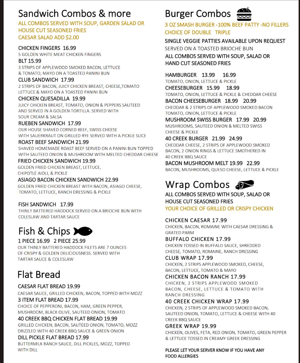 Menu at Barking Forest Eatery and Pub, Lambton Shores