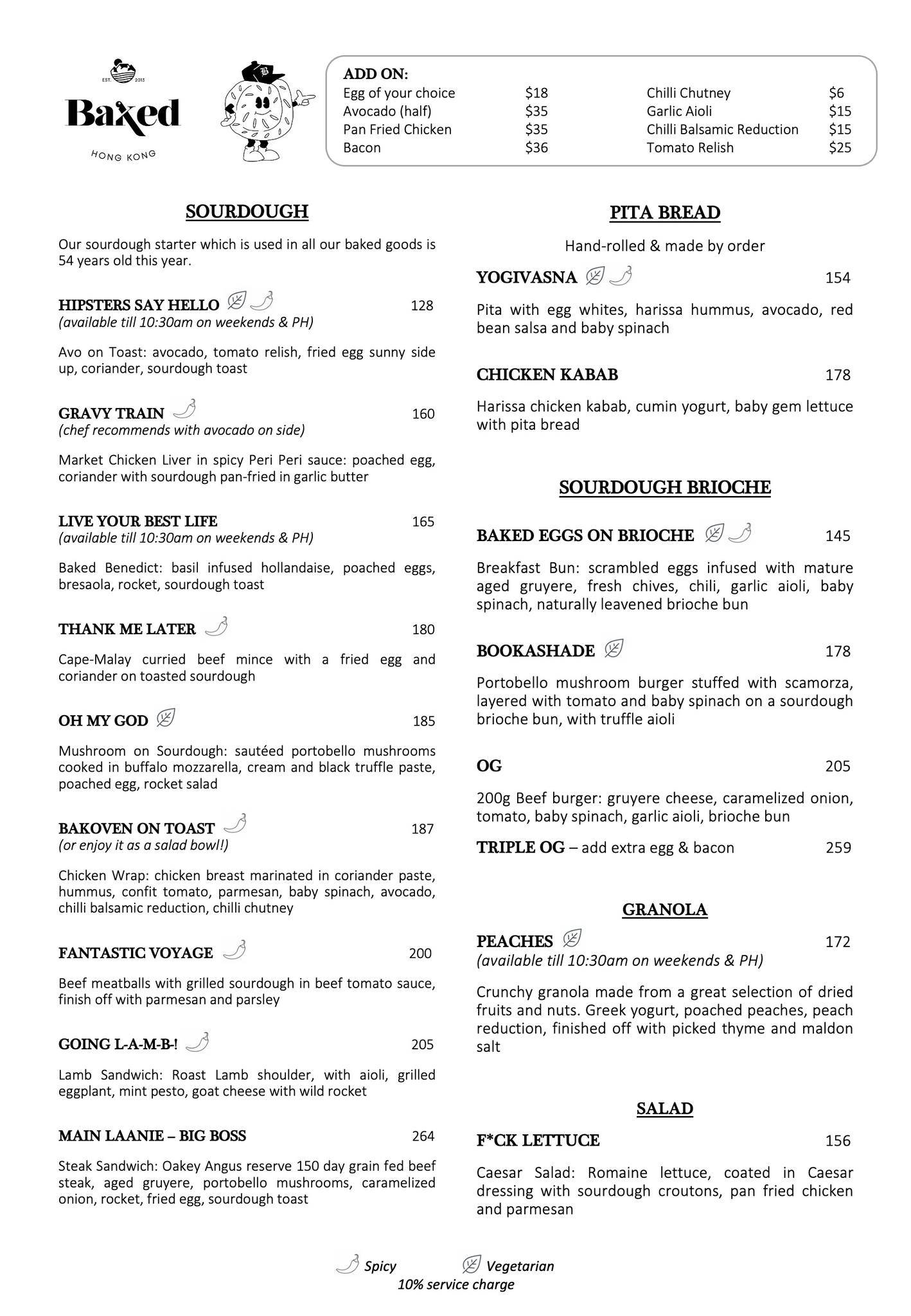 Menu at Baked cafe, Hong Kong, No.14 Elgin Street