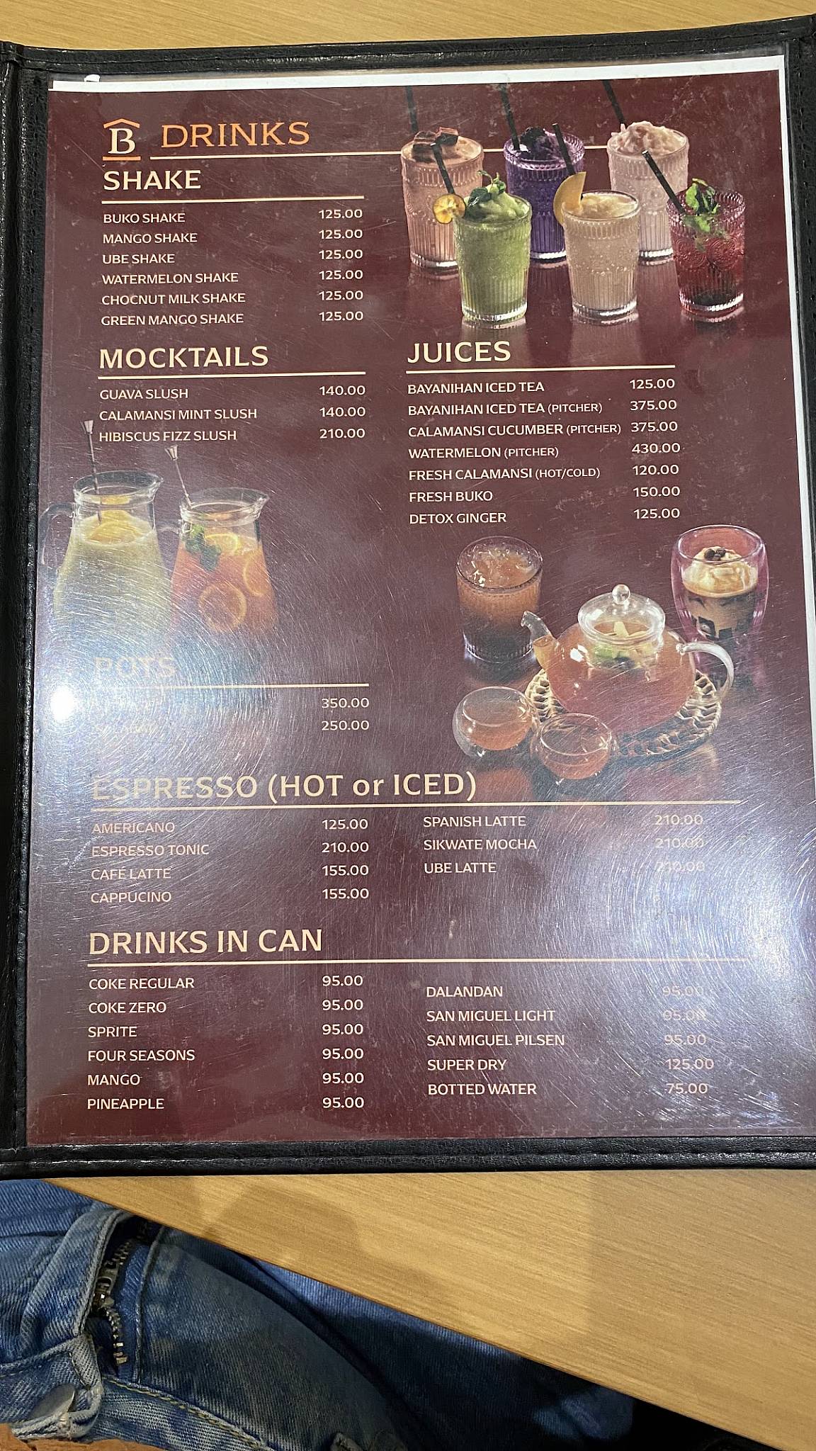 Menu at Bayanihan Native Cuisine restaurant, Cebu City