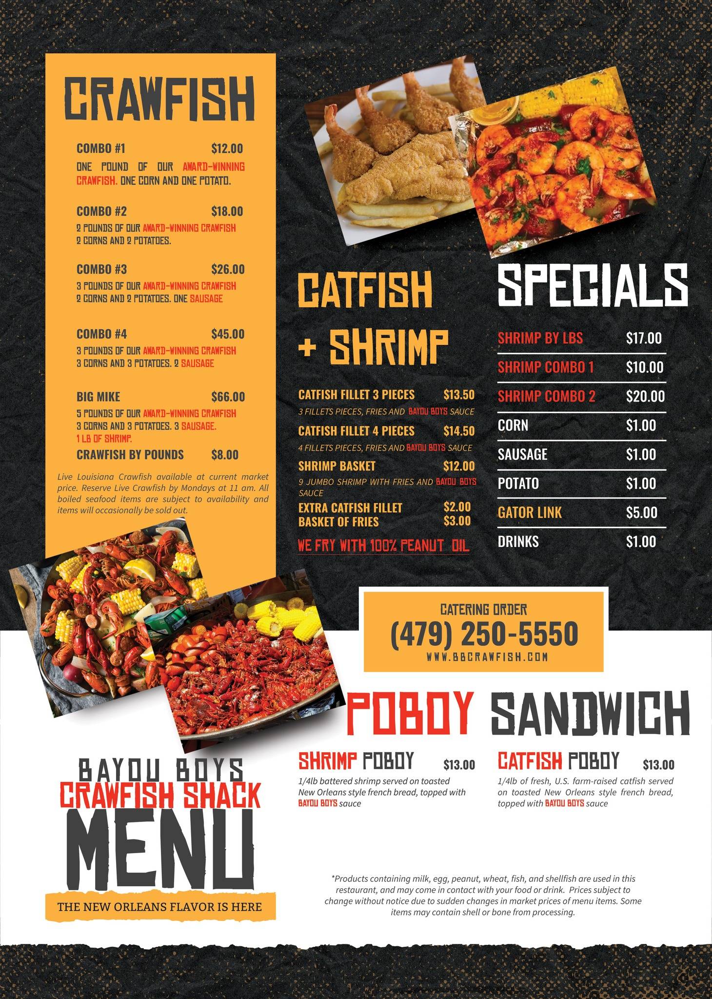 Menu at Bayou Boys Crawfish Shack & Catering LLC restaurant, Bentonville